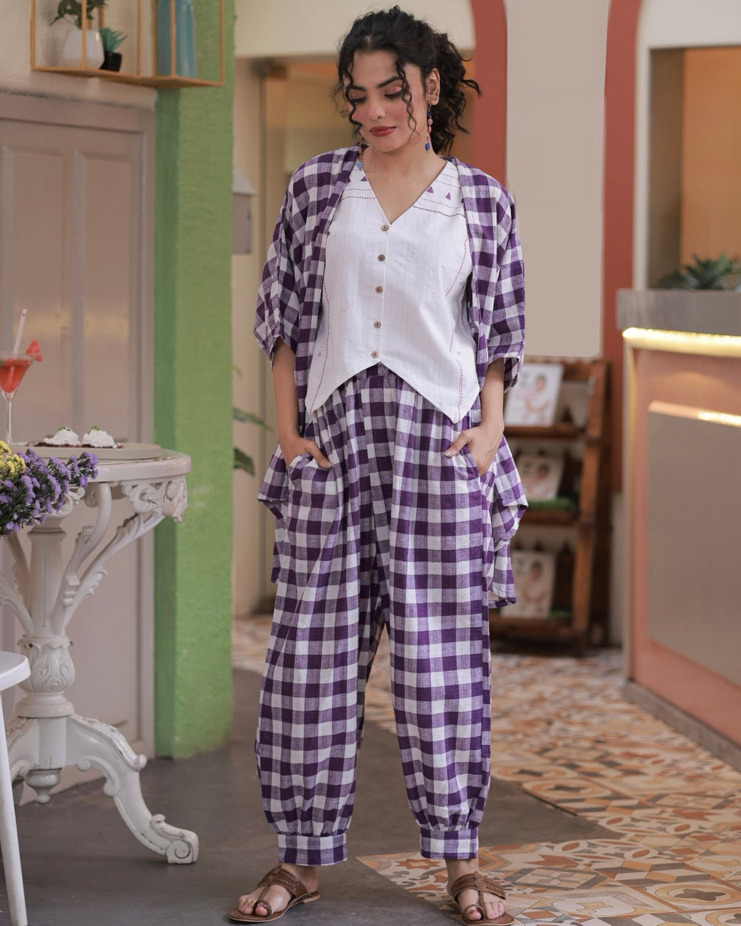 Violet Shrug Co-ord Set – 3-Piece Women’s Outfit with Top, Pant & Shrug ...